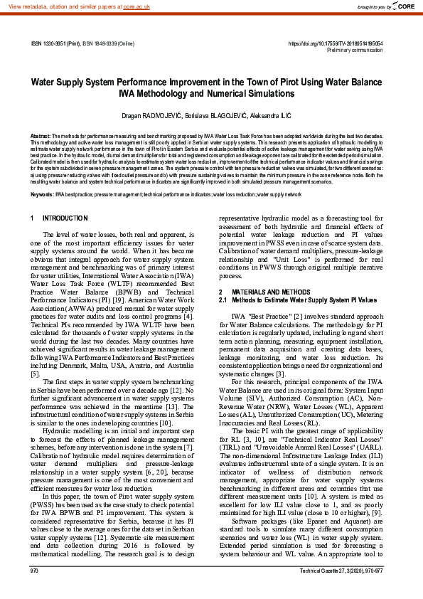 (PDF) Water Supply System Performance Improvement in the Town of Pirot ...