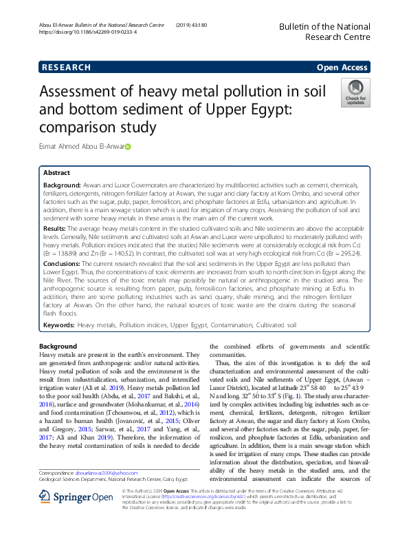 (PDF) Assessment of heavy metal pollution in soil and their implications within and around ...