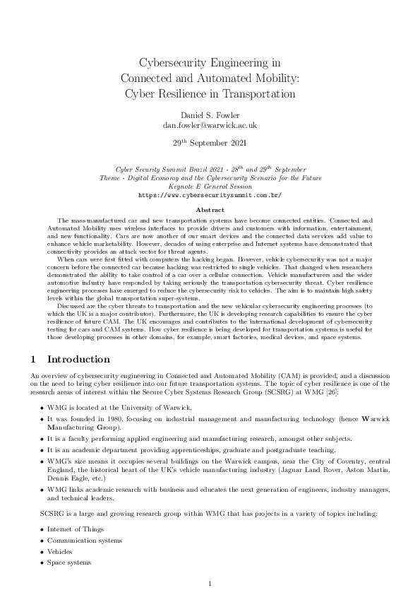 Pdf Cybersecurity Engineering In Connected And Automated Mobility Cyber Resilience In