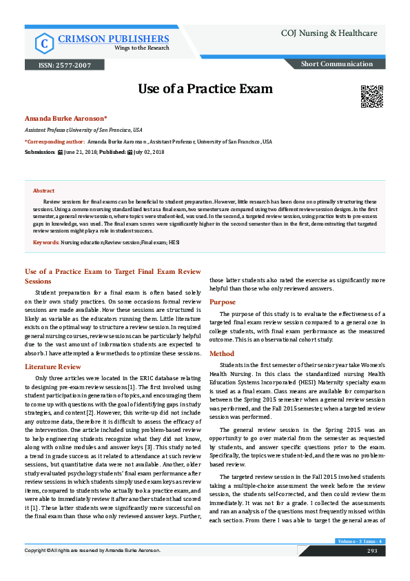(PDF) Use of a Practice Exam