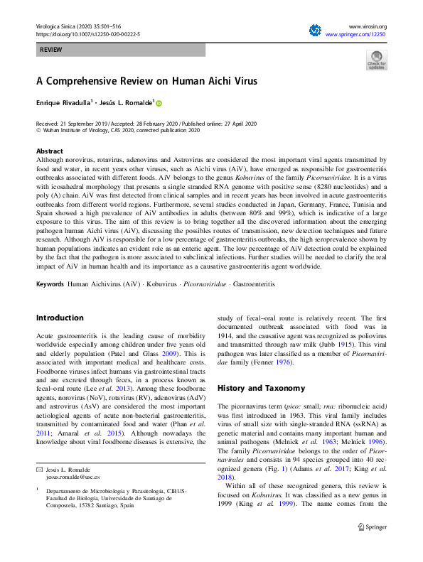 (PDF) A Comprehensive Review on Human Aichi Virus
