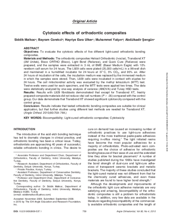 (PDF) Cytotoxic effects of orthodontic composites
