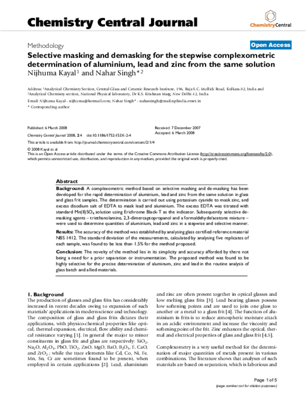 (PDF) Selective masking and demasking for the stepwise complexometric ...