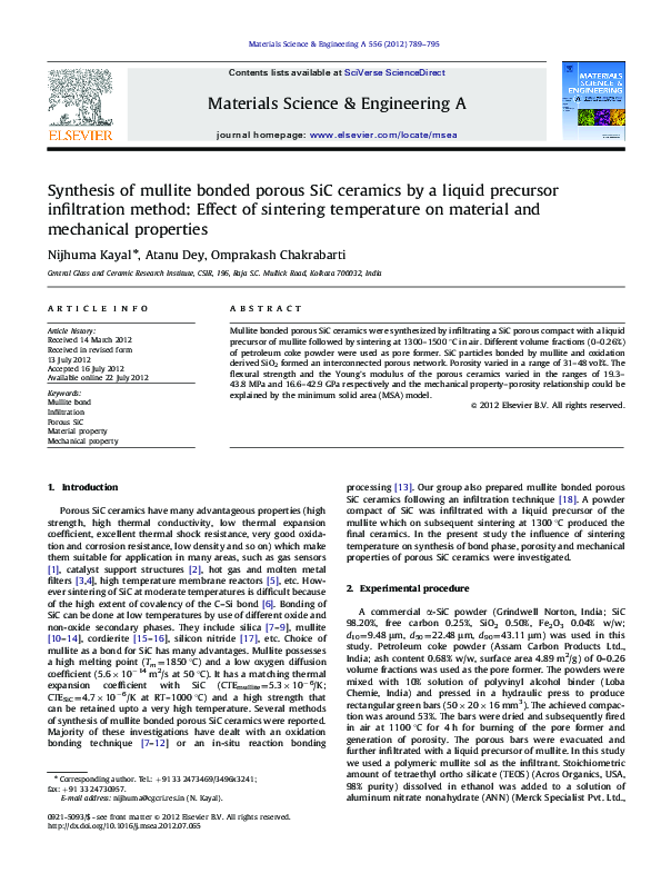 (PDF) Synthesis of mullite bonded porous SiC ceramics by a liquid ...