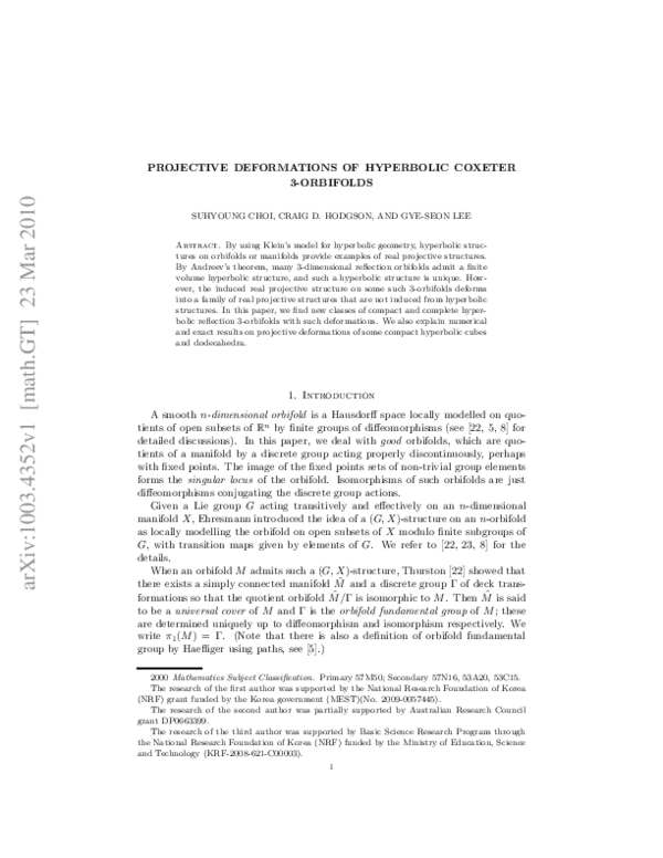 (PDF) Projective deformations of hyperbolic Coxeter 3-orbifolds