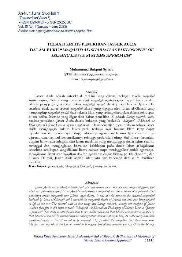 (PDF) Telaah Kritis Pemikiran Jasser Auda dalam Buku “Maqasid Al ...