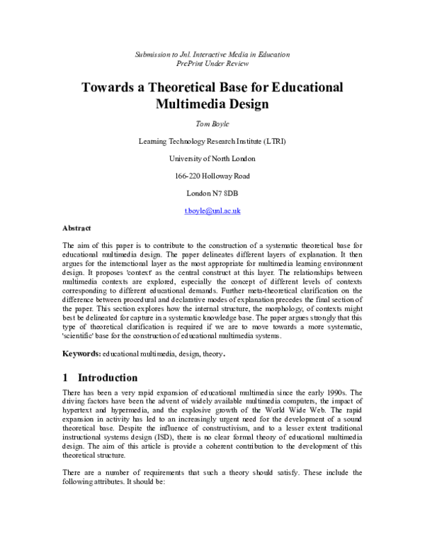 (PDF) Towards a Theoretical Base for Educational Multimedia Design