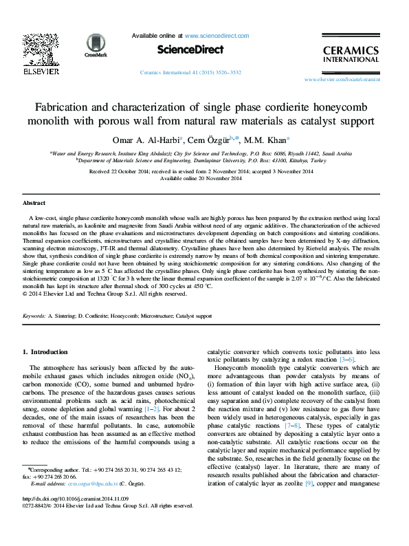 Pdf Fabrication And Characterization Of Single Phase Cordierite