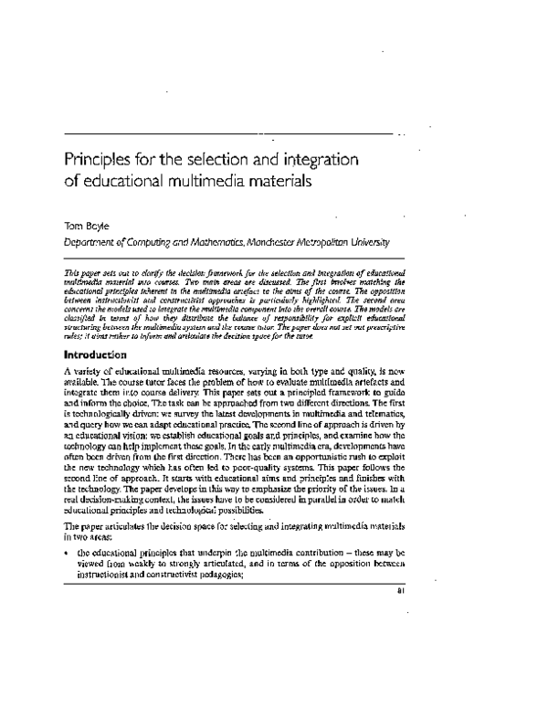 (PDF) Principles for the selection and integration of educational ...