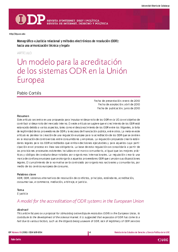 (PDF) A model for the accreditation of ODR systems in the European Union