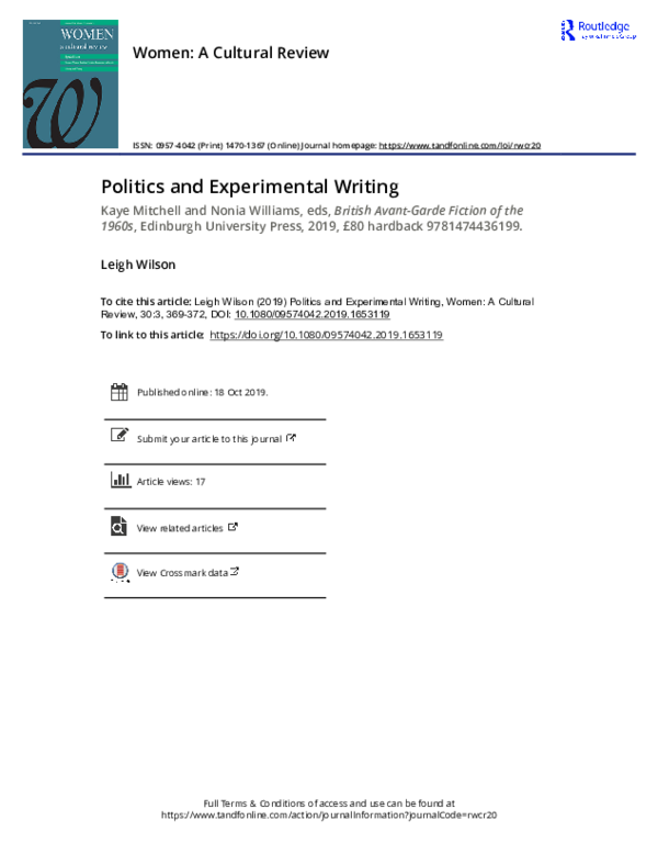(PDF) Politics and Experimental Writing | Leigh Wilson - Academia.edu