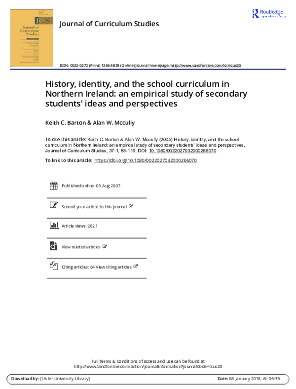 (PDF) History, identity, and the school curriculum in Northern Ireland ...