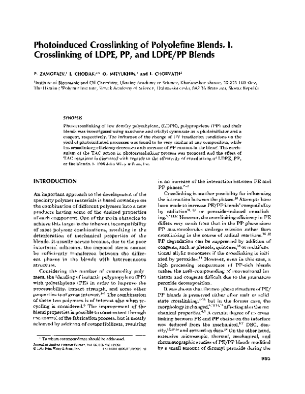 (PDF) Photoinduced crosslinking of polyolefine blends. I. Crosslinking ...