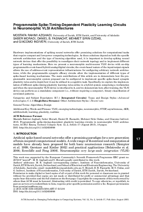 Pdf Programmable Spike Timing Dependent Plasticity Learning Circuits In Neuromorphic Vlsi 3227
