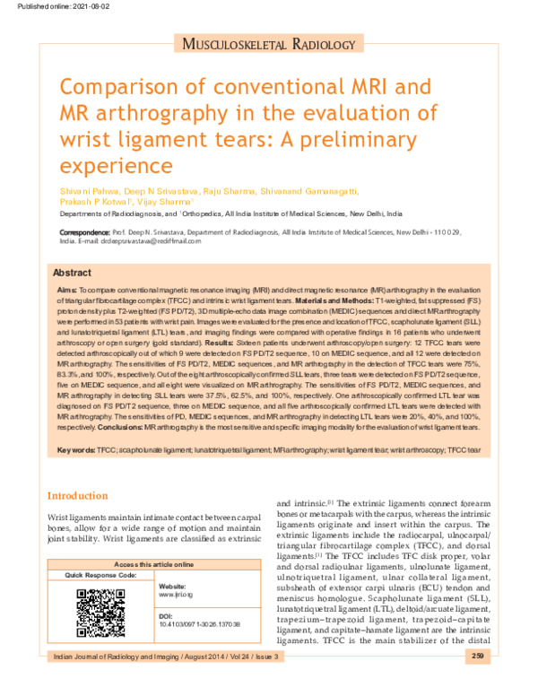 (PDF) Comparison of conventional MRI and MR arthrography in the ...
