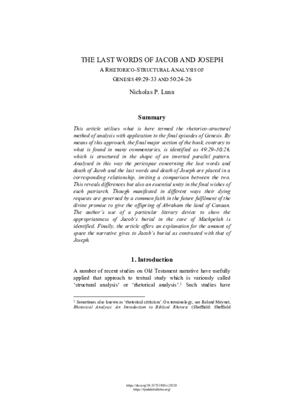 (PDF) The Last Words of Jacob and Joseph: A Rhetorico-Structural ...