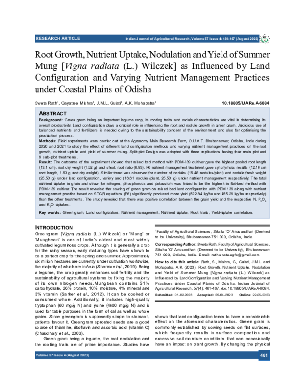 (PDF) Root Growth, Nutrient Uptake, Nodulation and Yield of Summer Mung [Vigna radiata (L ...
