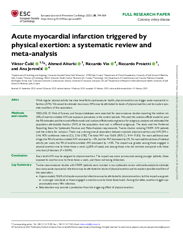 (PDF) Acute myocardial infarction triggered by physical exertion: a systematic review and meta ...