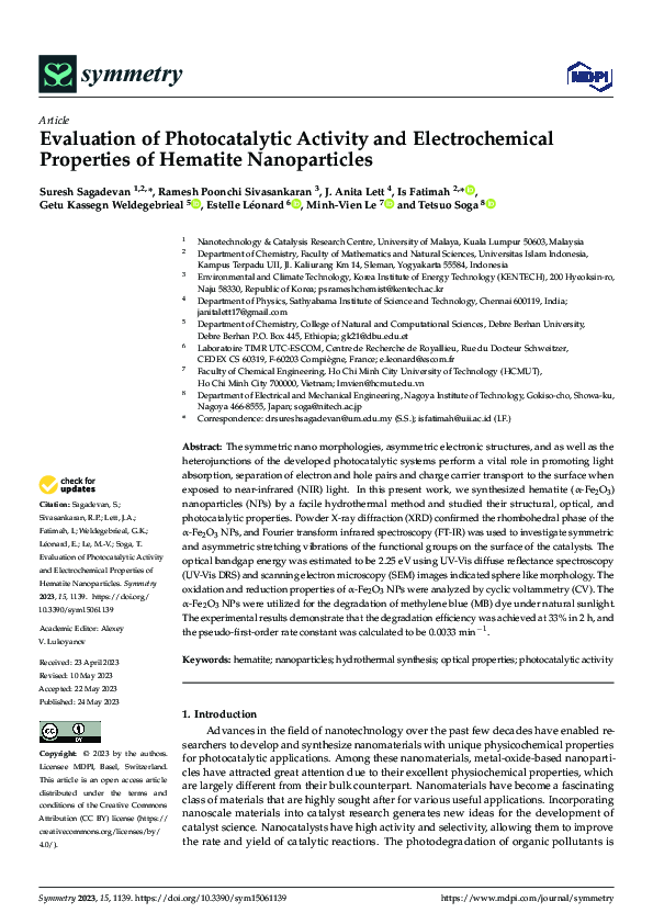 (PDF) Evaluation of Photocatalytic Activity and Electrochemical Properties of Hematite Nanoparticles