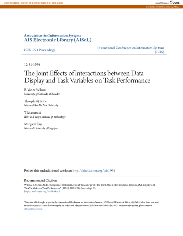 (PDF) The joint effects of interactions between data display and task variables on task performance