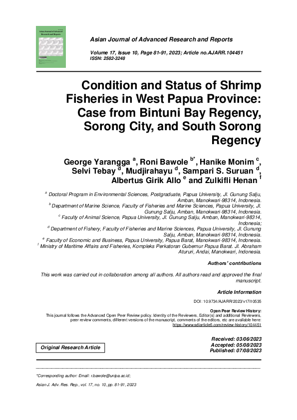 (PDF) Condition and Status of Shrimp Fisheries in West Papua Province ...
