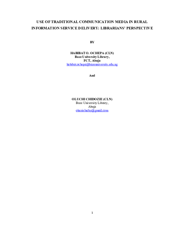 (PDF) USE OF TRADITIONAL COMMUNICATION MEDIA IN RURAL INFORMATION ...