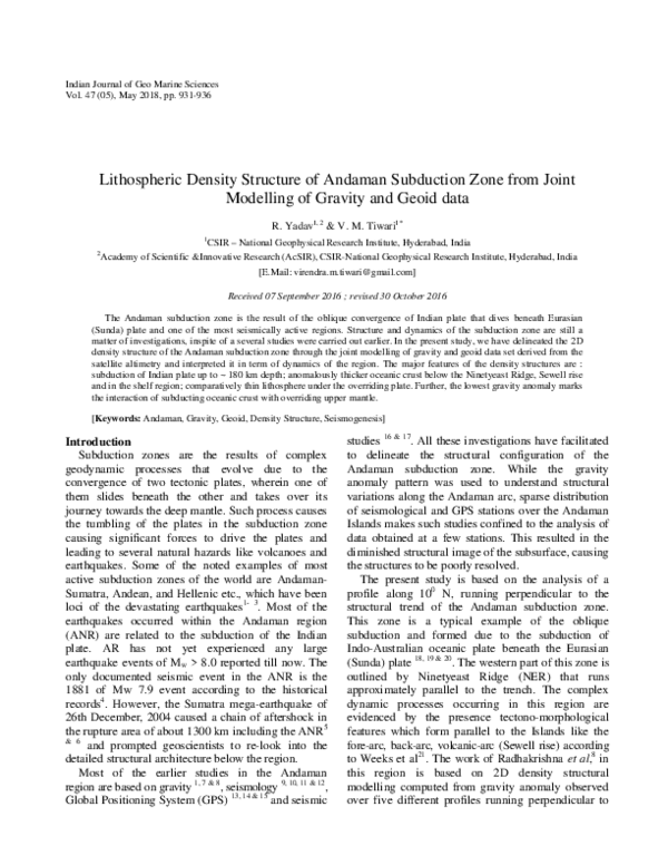 (PDF) Lithospheric Density Structure of Andaman Subduction Zone from ...