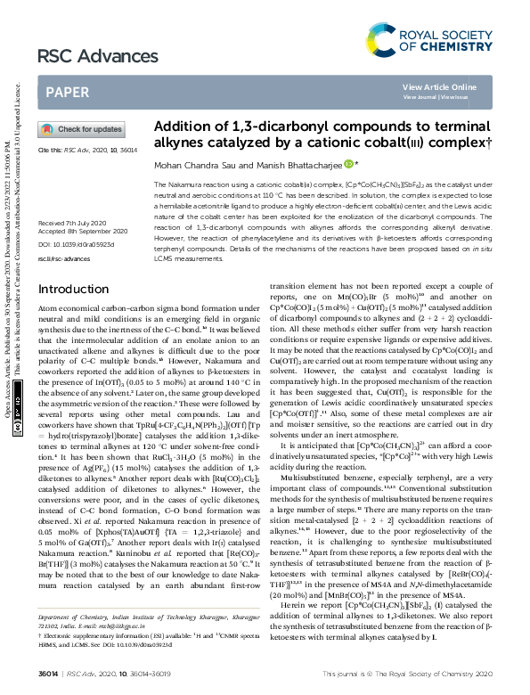 (PDF) Addition of 1,3-dicarbonyl compounds to terminal alkynes ...