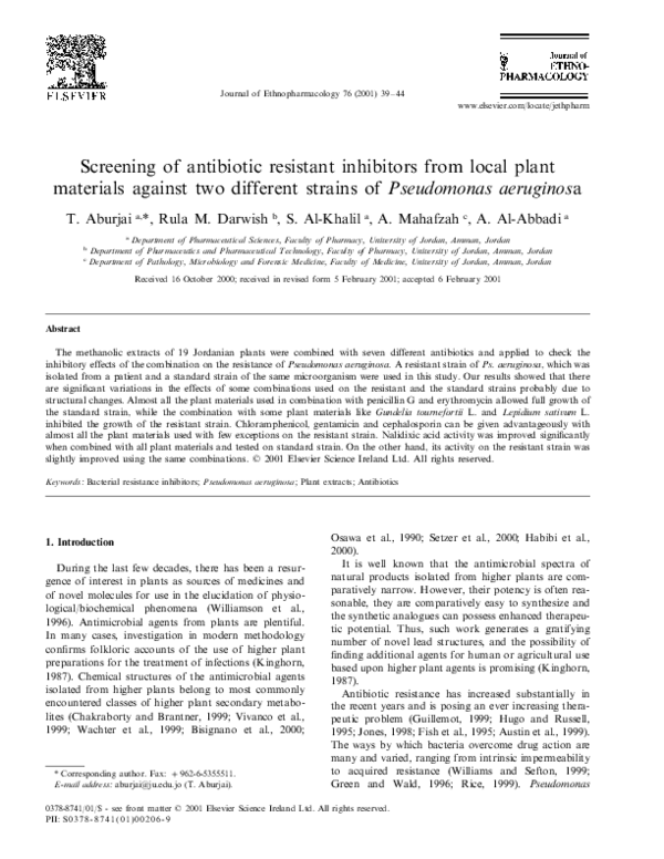(PDF) Screening of antibiotic resistant inhibitors from local plant materials against two ...