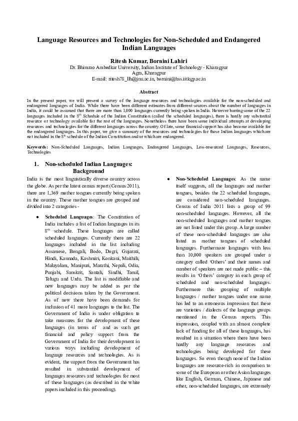 (PDF) Language Resources and Technologies for Non-Scheduled and ...