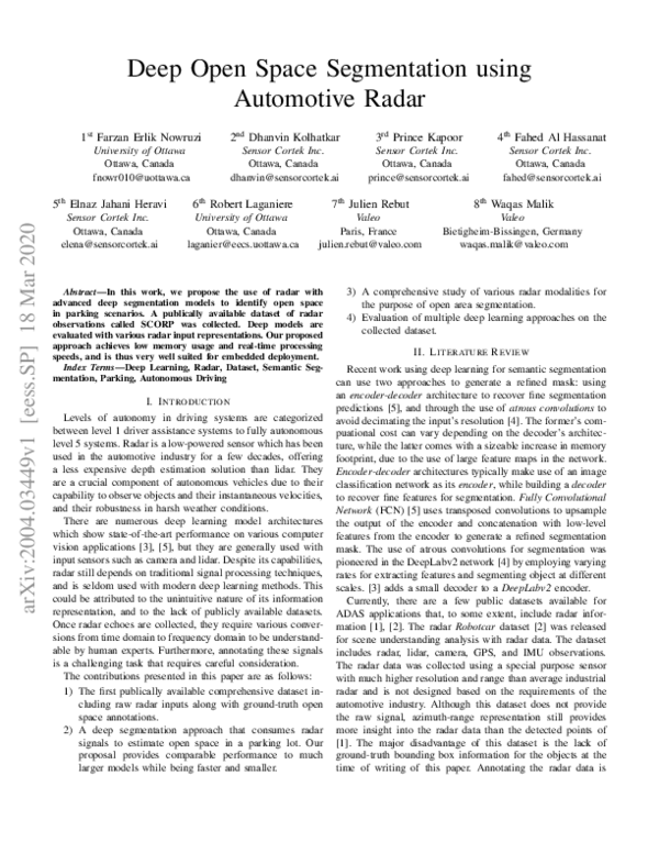 (PDF) Deep Open Space Segmentation using Automotive Radar