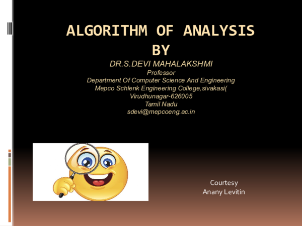 (PPT) Algorithm analysis | Devi Mahalakshmi - Academia.edu