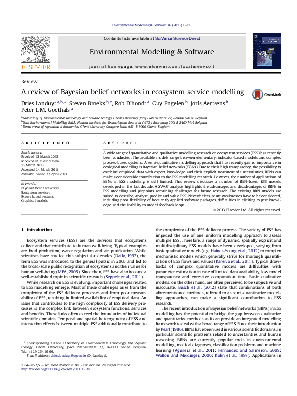Pdf A Review Of Bayesian Belief Networks In Ecosystem Service Modelling
