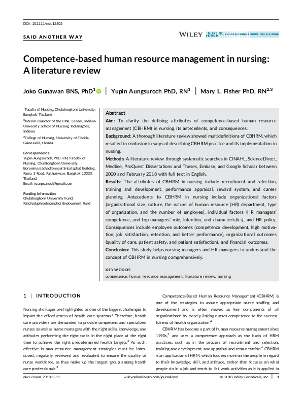 (PDF) Competence-based human resource management in nursing: A literature review