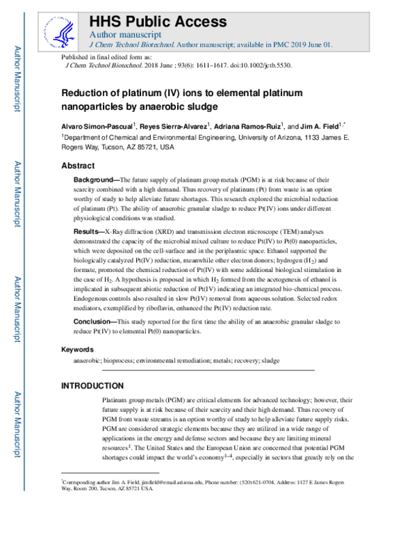(PDF) Reduction of platinum (IV) ions to elemental platinum ...
