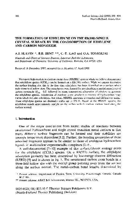 (PDF) The formation of ethylidyne on the Rh(100) single crystal surface ...