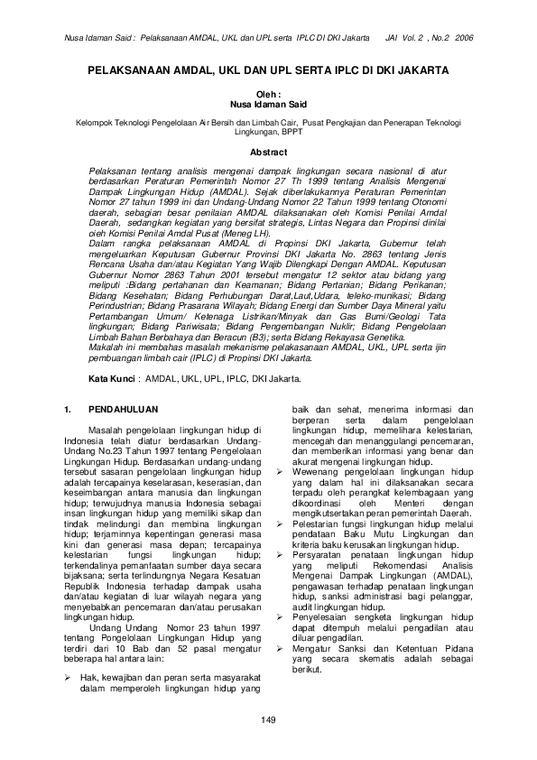 (PDF) Pelaksanaan Amdal, Ukl Dan Upl Serta Iplc DI Dki Jakarta