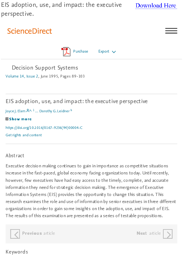 (PDF) EIS adoption, use, and impact: the executive perspective