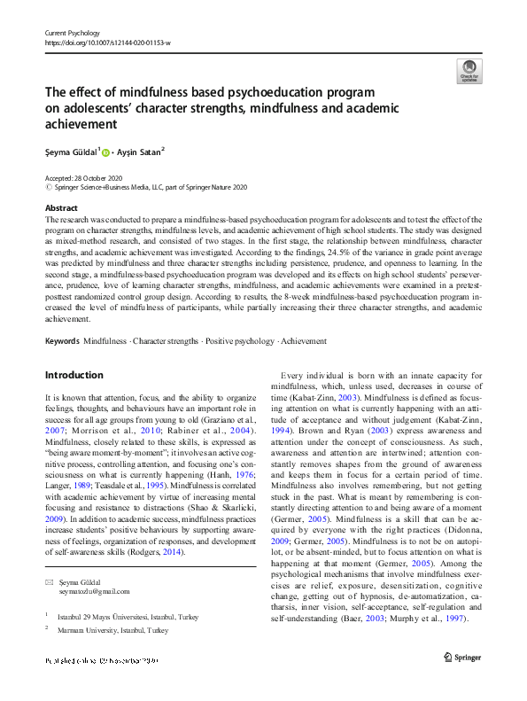 (PDF) The effect of mindfulness based psychoeducation program on ...