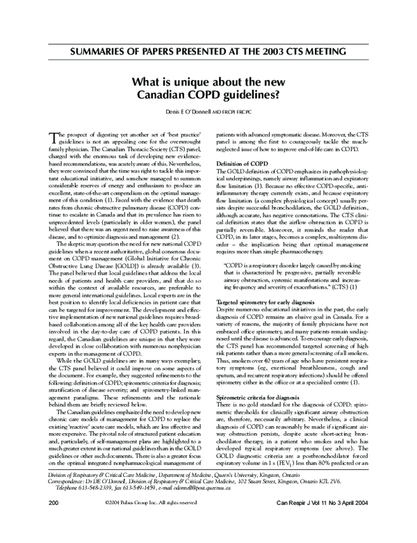 (PDF) What Is Unique about the New Canadian COPD Guidelines?