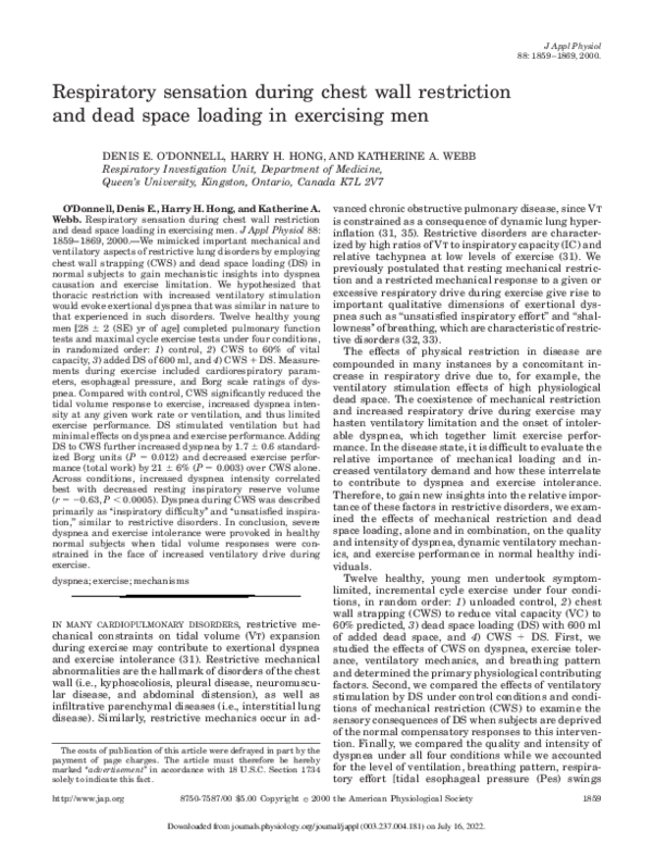 (PDF) Respiratory sensation during chest wall restriction and dead ...