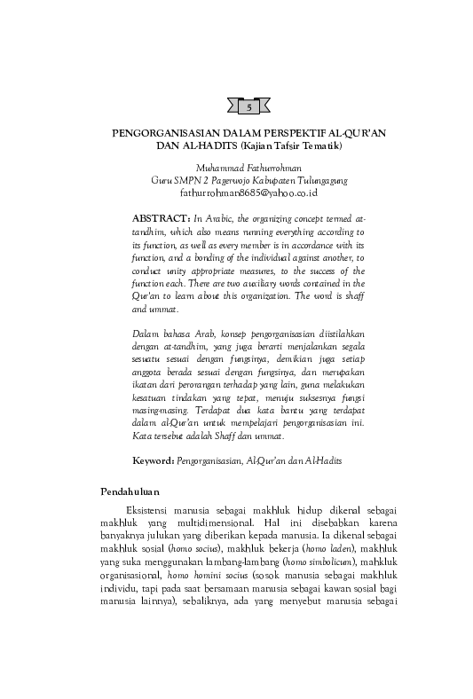 (PDF) 5 PENGORGANISASIAN DALAM PERSPEKTIF AL-QUR'AN DAN AL-HADITS (Kajian Tafsir Tematik)
