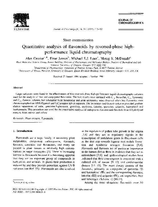 (PDF) Quantitative analysis of flavonoids by reversed-phase high-performance liquid chromatography