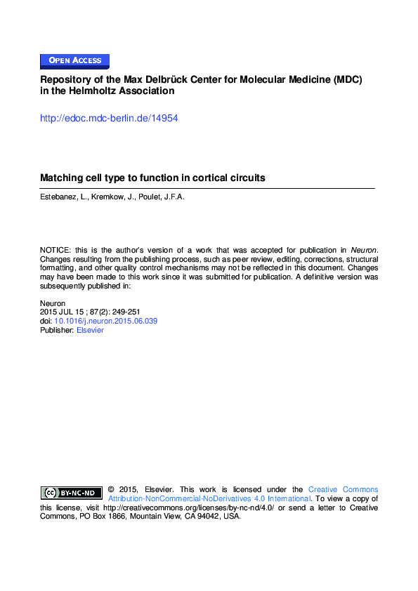 (PDF) Matching Cell Type to Function in Cortical Circuits