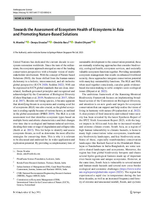 (PDF) Towards the Assessment of Ecosystem Health of Ecosystems in Asia ...