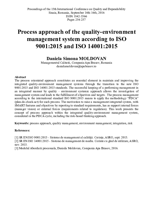 (PDF) Process approach of the quality-environment management system ...