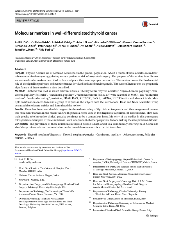 (PDF) Molecular markers in well-differentiated thyroid cancer