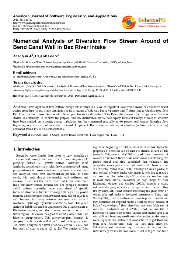 (PDF) Numerical Analysis of Diversion Flow Stream Around of Bend Canal ...