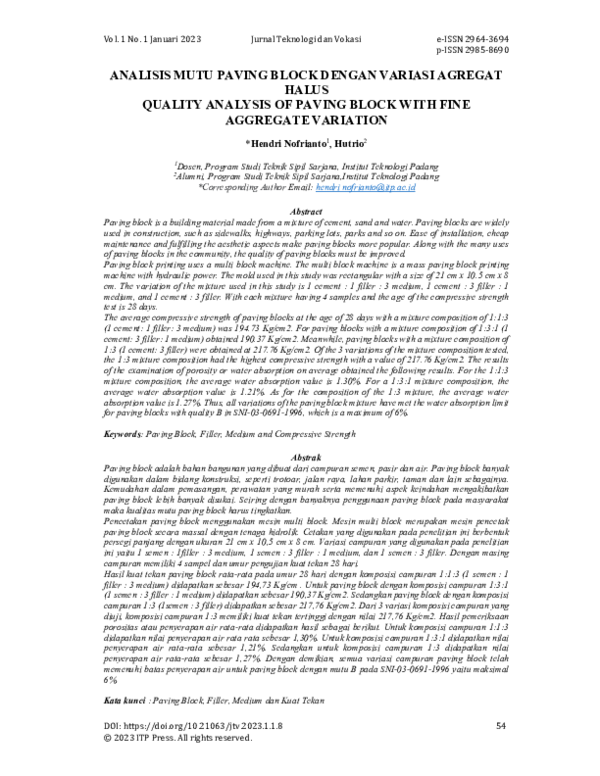 (PDF) Analisis Mutu Paving Block Dengan Variasi Agregat Halus
