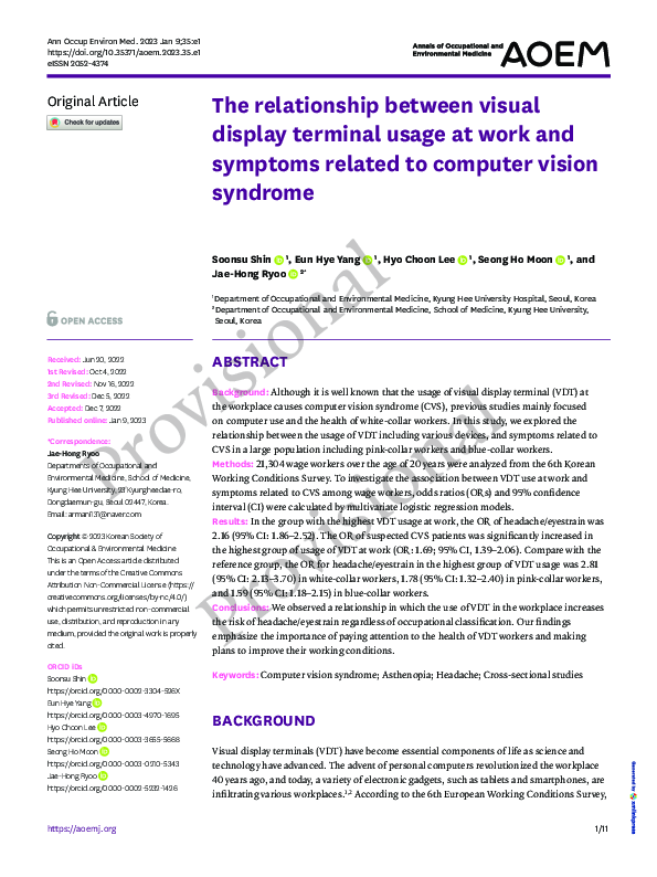 (PDF) The relationship between visual display terminal usage at work ...